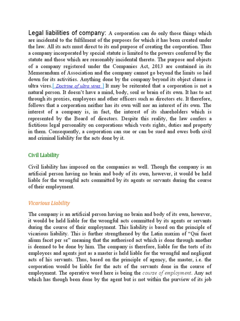 Legal Liabilities of Company | Download Free PDF | Legal Liability ...