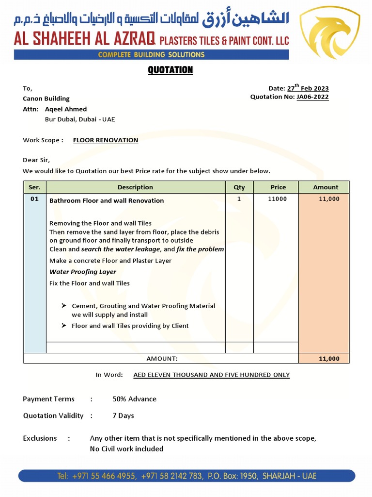 06 - Floor Water Proofing Quotation - Jemi | PDF