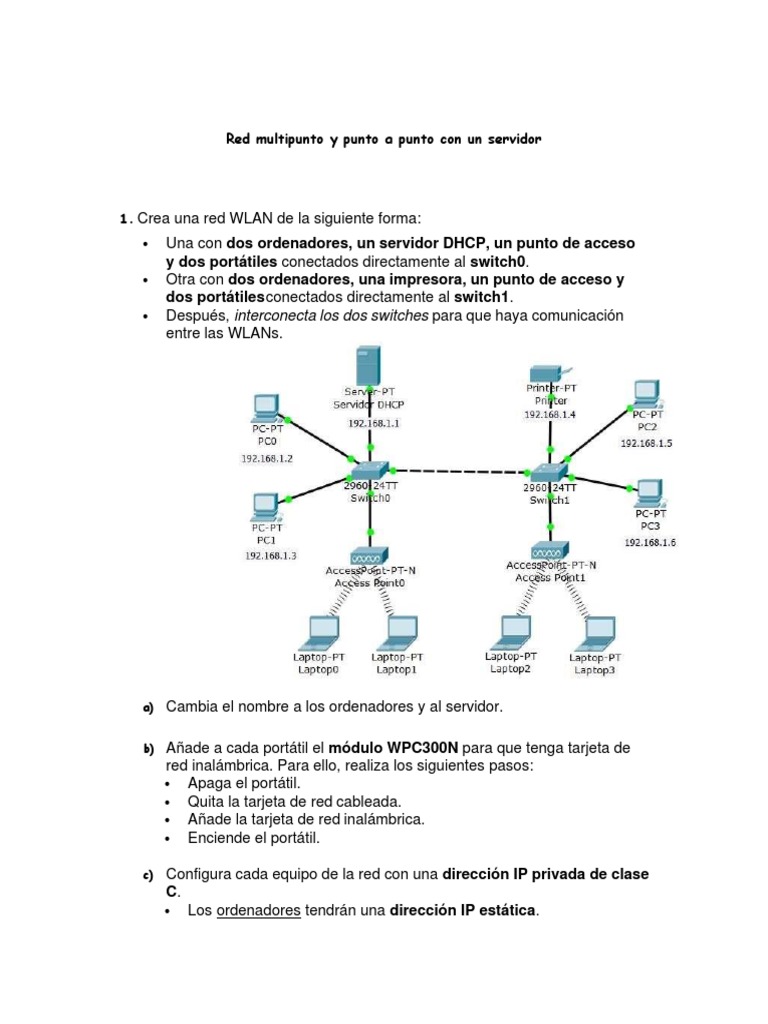 Red Multipunto y Punto A Punto Con Un Servidor | PDF | Punto de acceso inalámbrico | Dirección IP