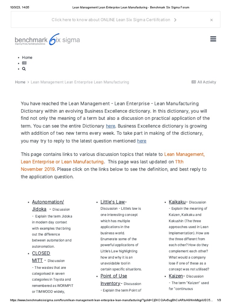 Lean Management Lean Enterprise Lean Manufacturing Benchmark Six