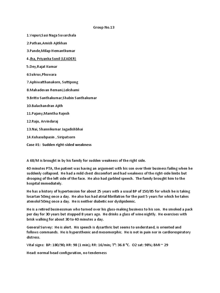 Group 13, Case 1 Neuro Assignment | PDF | Stroke | Neuroimaging