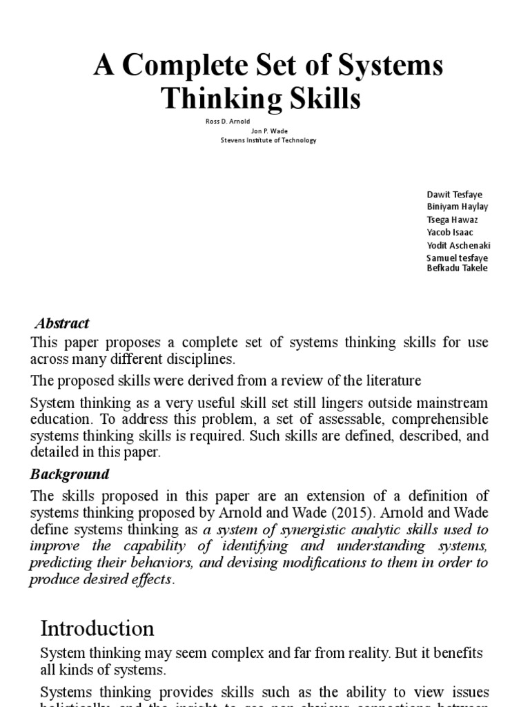 A Complete Set of Systems: Thinking Skills | PDF | System | Thought