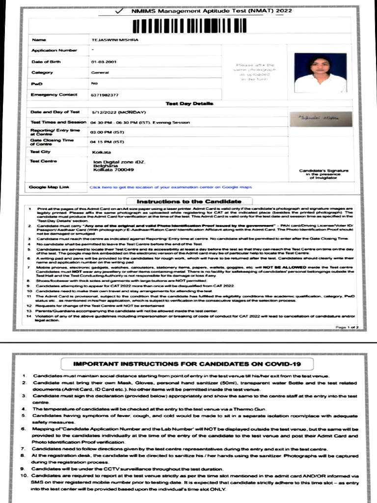 Nmat Admit Card | PDF