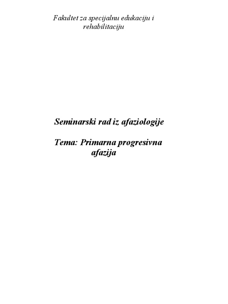 Afazija Seminarski | PDF