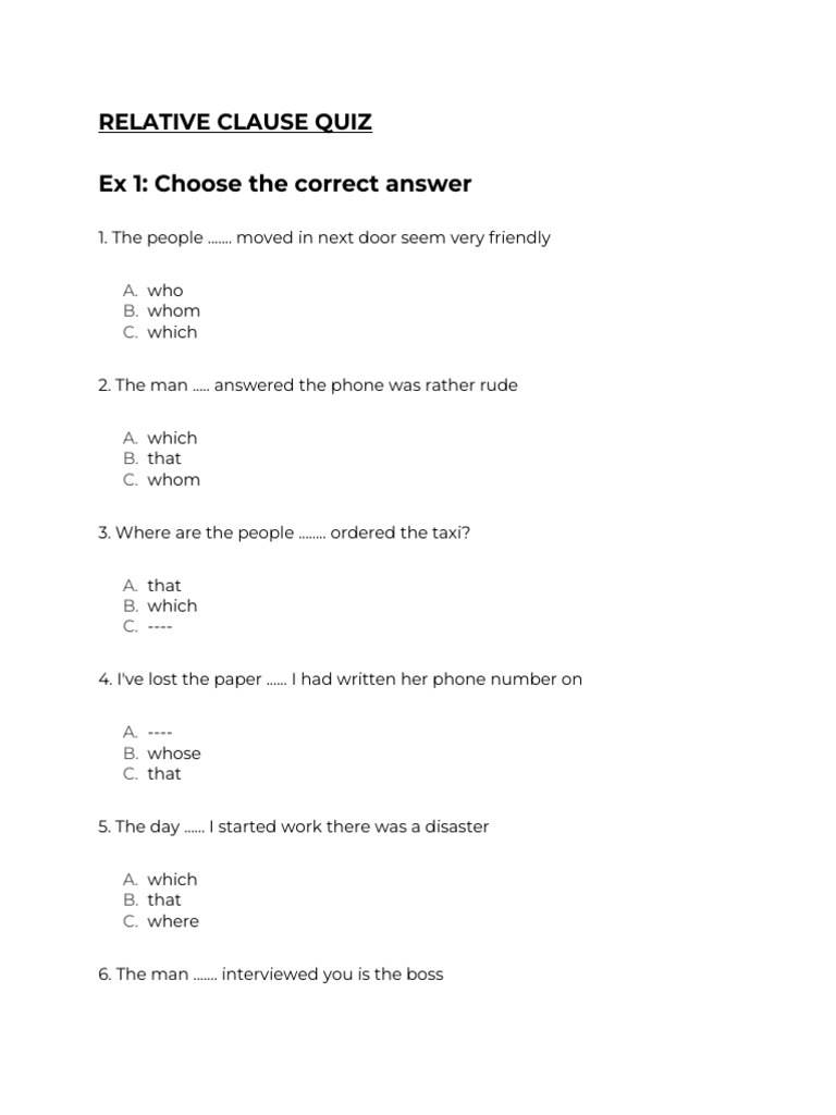 Relative Clause Quiz | PDF