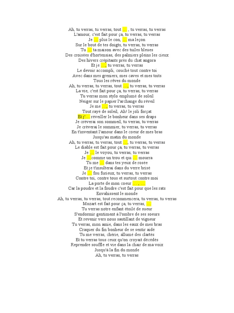 "Ah, Tu Verras : Paroles et Émotions" | PDF
