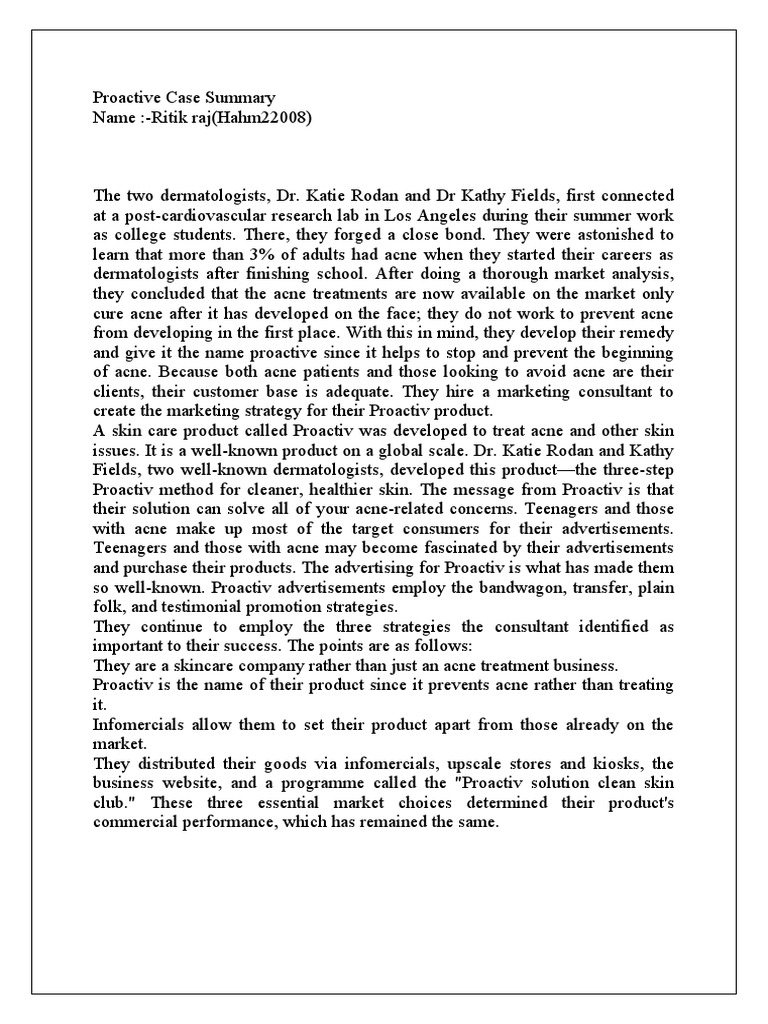 Proactive Case Summary - Acne Treatment Pioneers | PDF