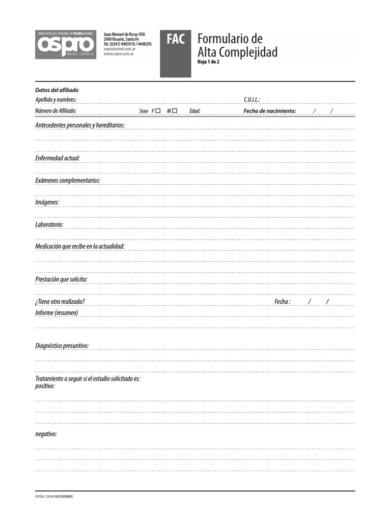 Formulario de Alta Complejidad | PDF