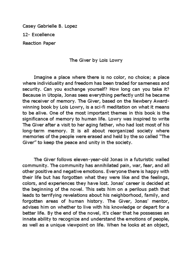 LopezC - Reaction Paper | PDF | The Giver
