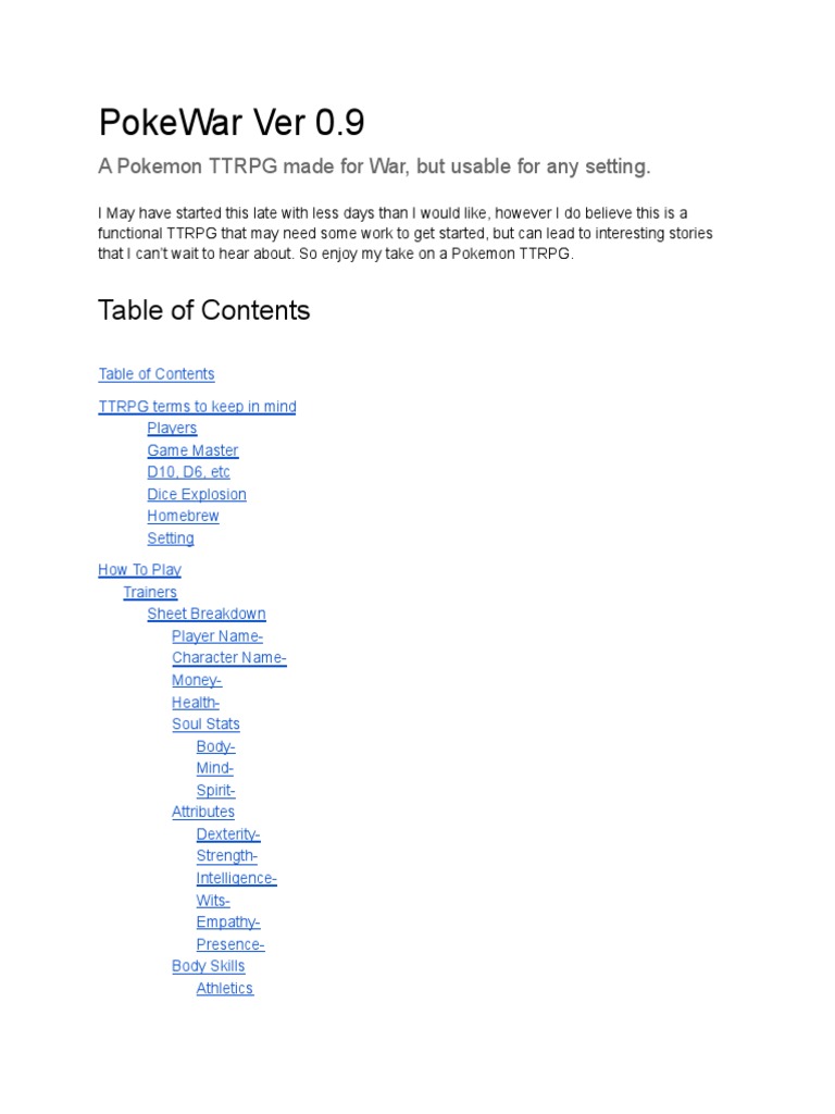 Official PokeWar Handbook | PDF | Pokémon | Tabletop Role Playing Game