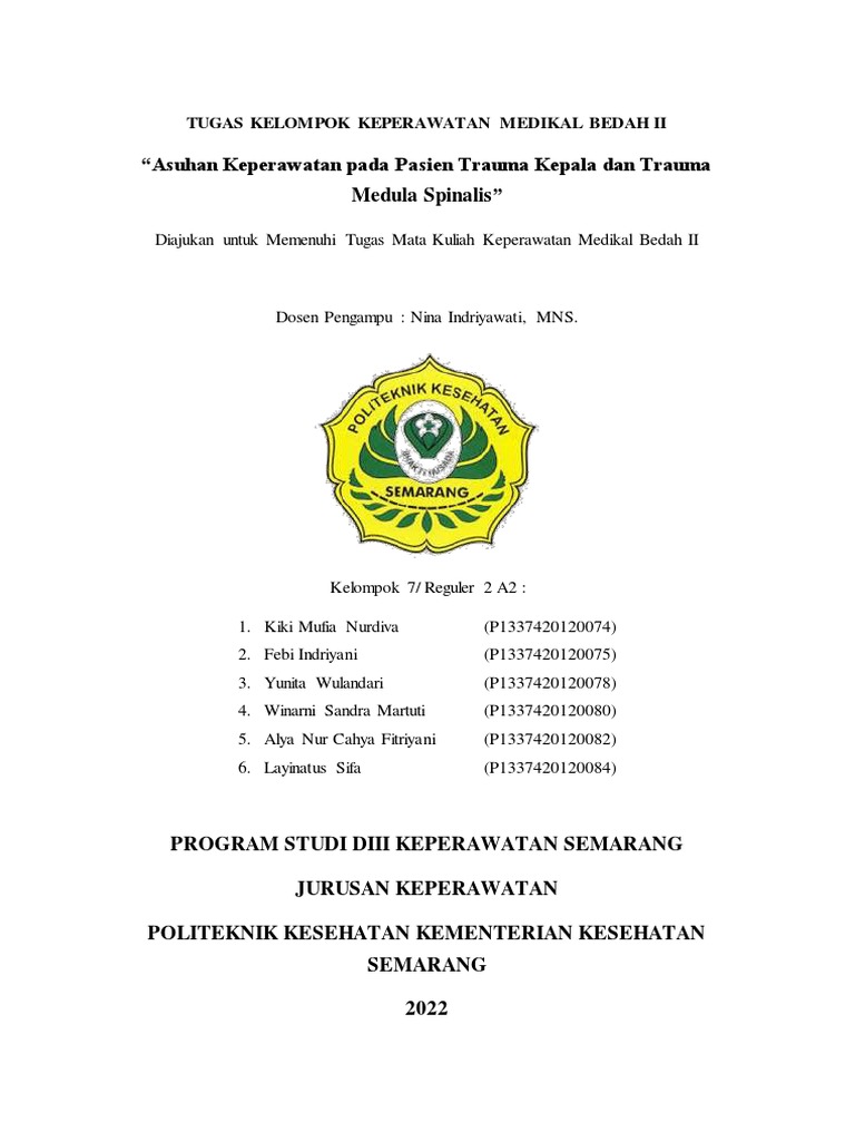 Asuhan Keperawatan Trauma Kepala Dan Trauma Medula Spinalis - Kelompok 7 | PDF | Sains & Matematika