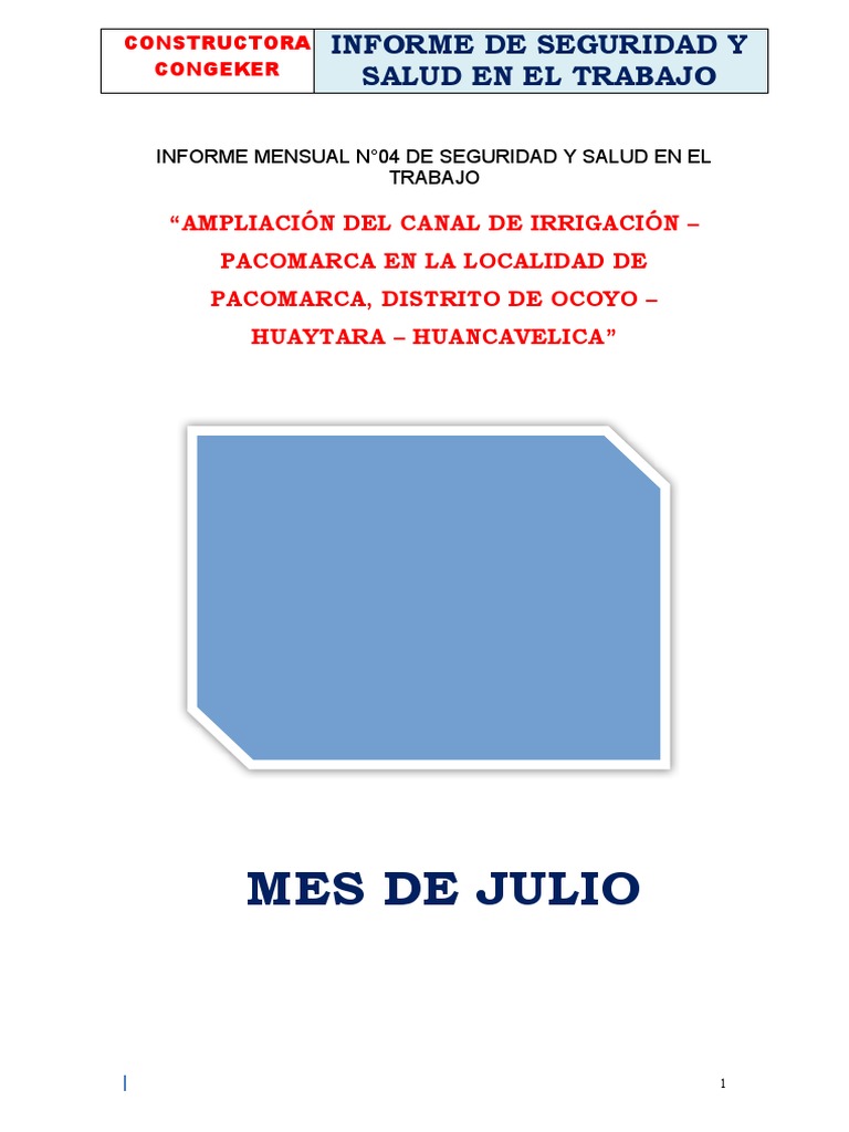 N°04 Informe Mensual de Seguridad | PDF | Seguridad y salud ocupacional | La seguridad