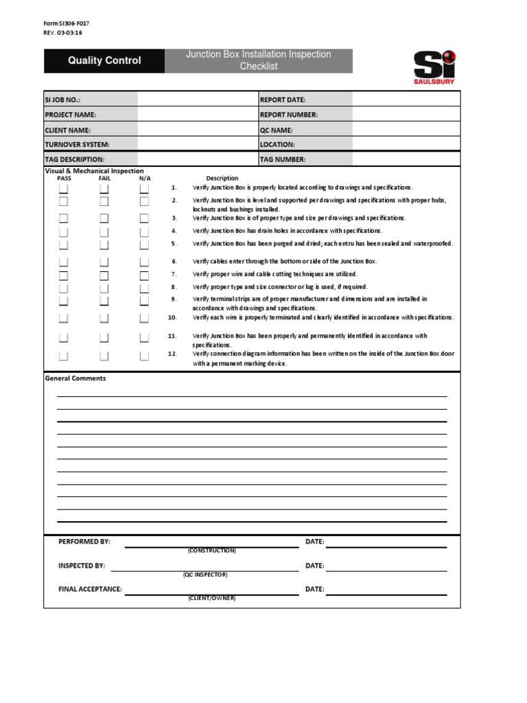 Junction Box Installation Checklist | PDF | Electrical Components ...