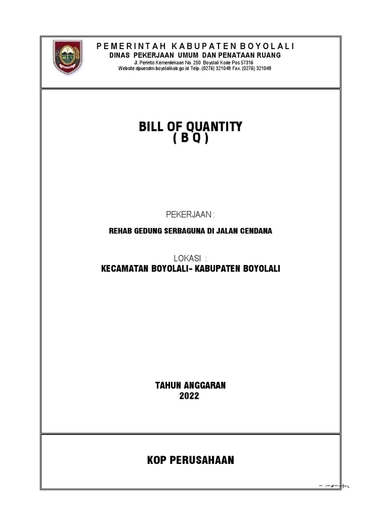 BQ Rehab Gedung Serbaguna Di Jalan Cendana | PDF