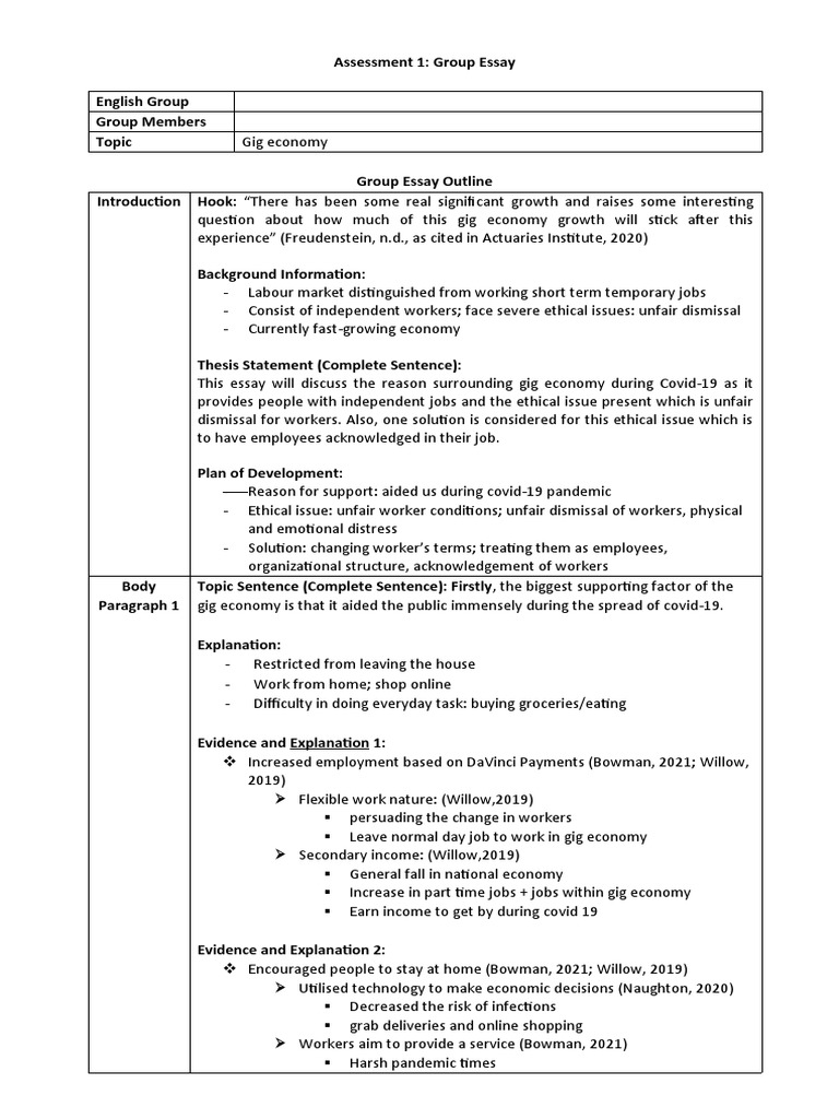 Group Essay Outline - Gig Economy | PDF | Employment | Minimum Wage