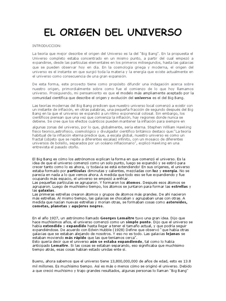 El Origen Del Universo | PDF | Universo | Big Bang