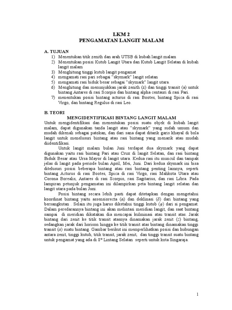 LKM2 Astronomi: Pengamatan Langit Malam | PDF