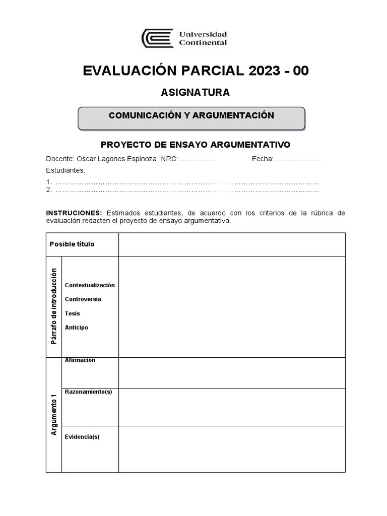 Proyecto de Ensayo Argumentativo 2023 | PDF