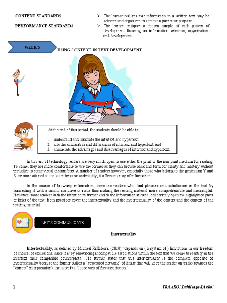 Content Standards Performance Standards: Let'S Communicate | PDF | Intertextuality | Critical ...