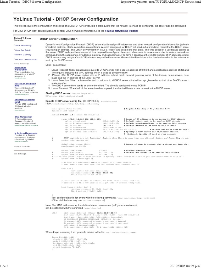 Linux Tutorial Dhcp Server Configuration Pdf Ip Address Computer Network