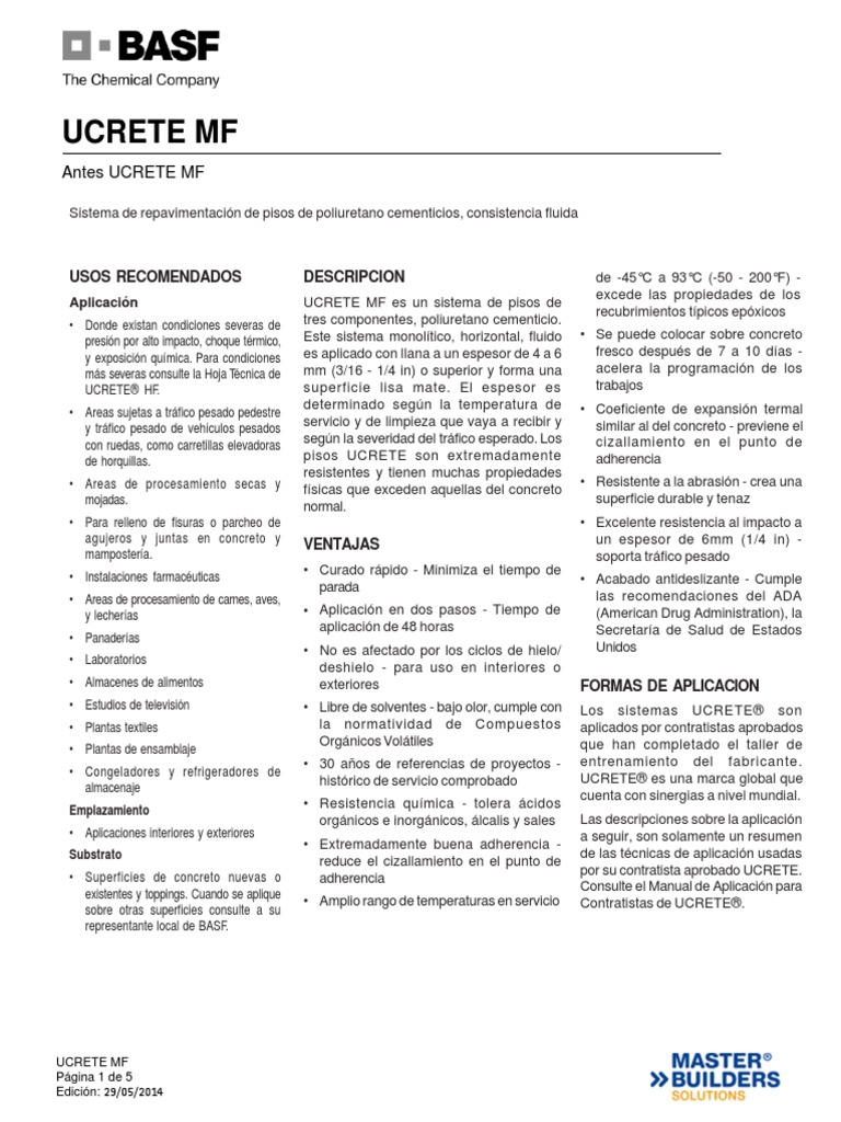 Ucrete MF | PDF | Hormigón | Poliuretano