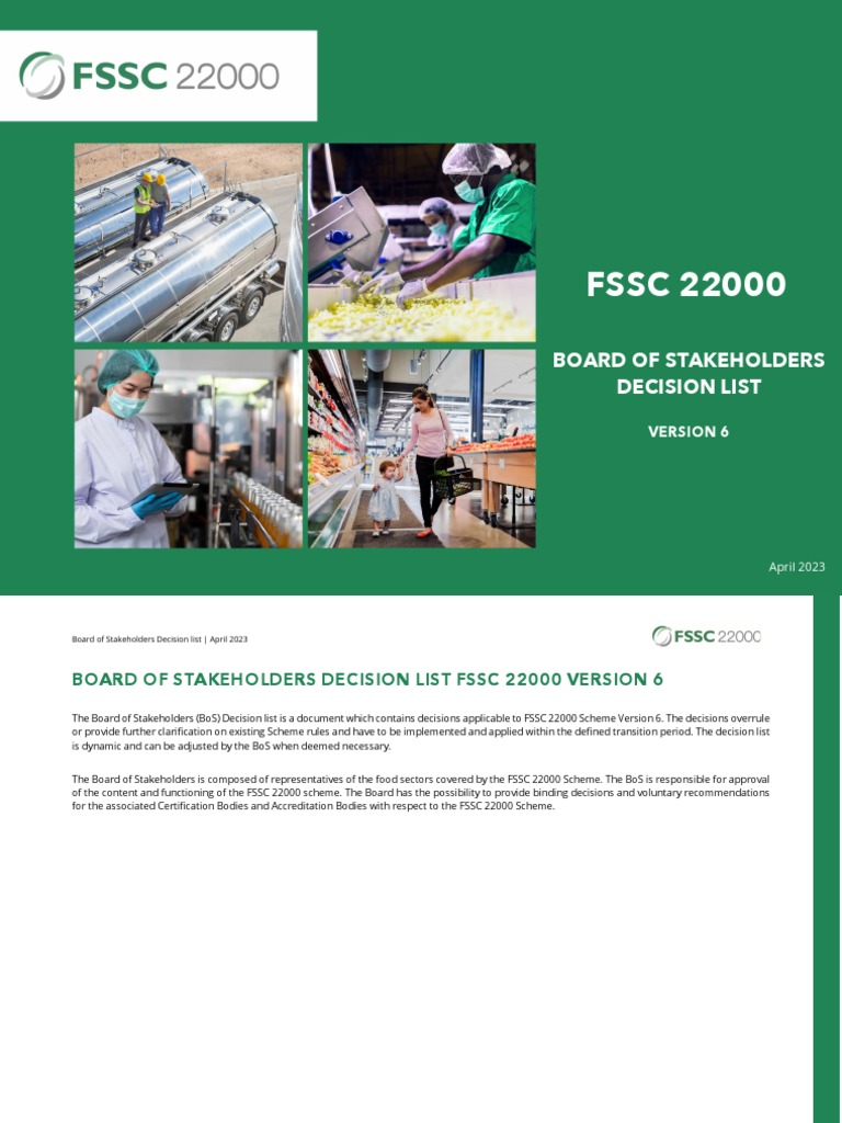 BoS List FSSC 22000 V6 - April 2023 | PDF
