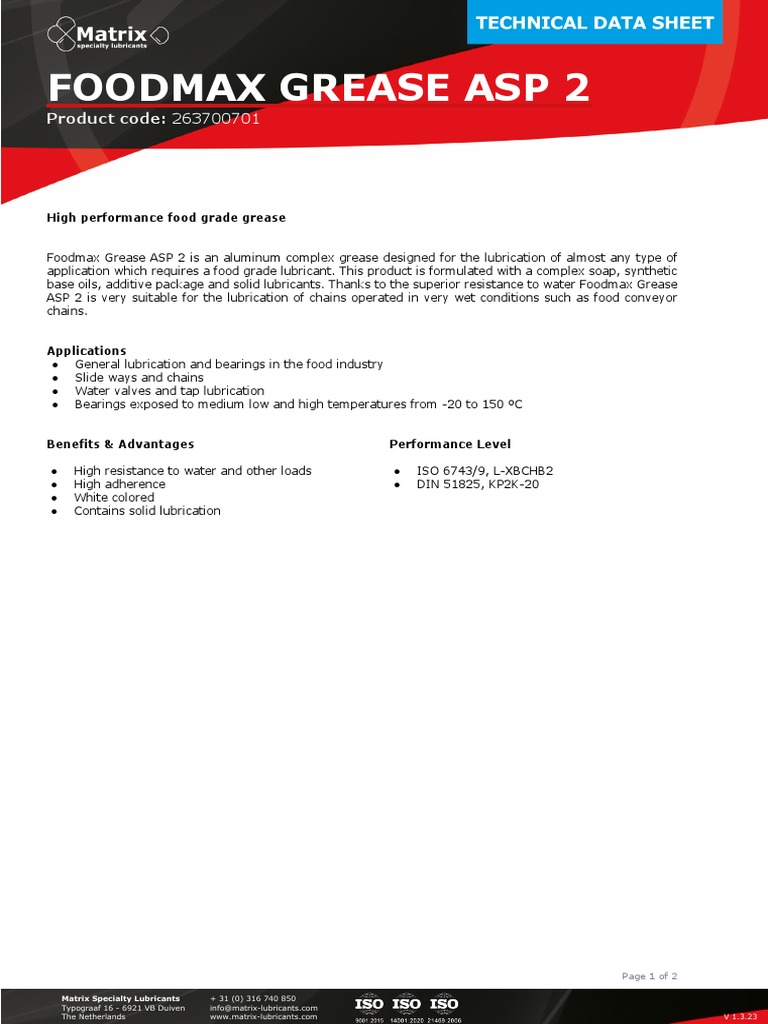 Foodmax Grease ASP 2 High Performance Food Grade Grease | PDF ...