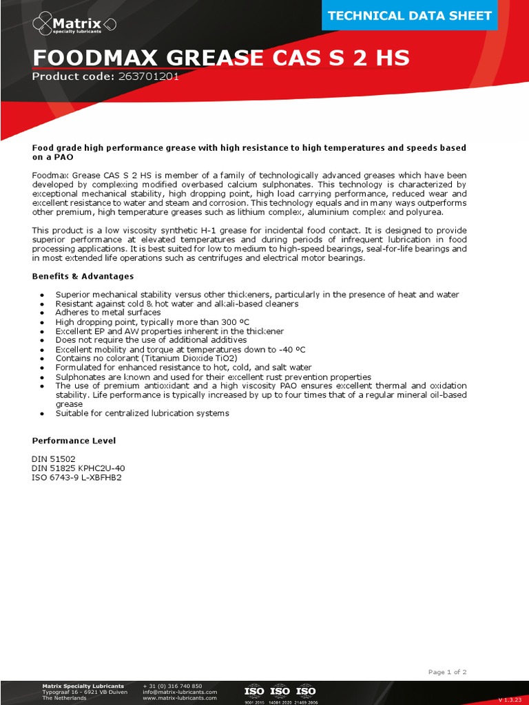 Foodmax Grease CAS S 2 HS - TDS - 263701201 - EN | PDF | Chemistry | Building Materials