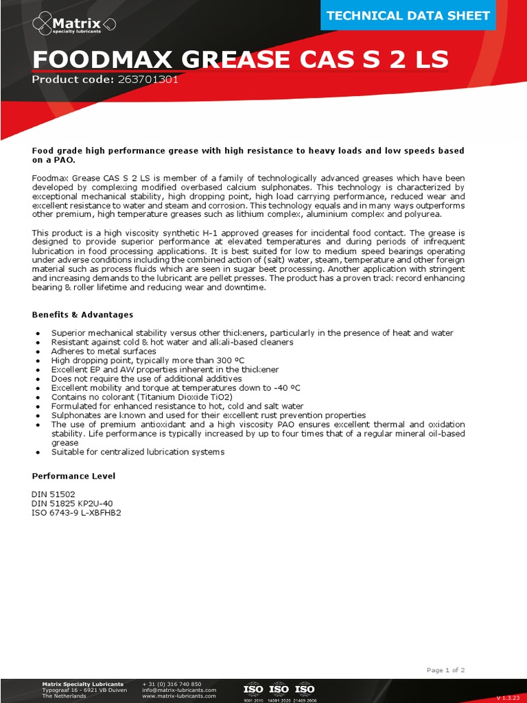 Foodmax Grease CAS S 2 LS Overview | PDF | Mechanical Engineering ...