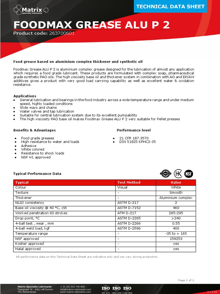 Foodmax Grease ALU P 2 - TDS - 263700601 - EN | PDF | Applied And ...