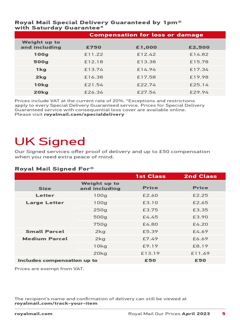 Parcel prices royal mail store