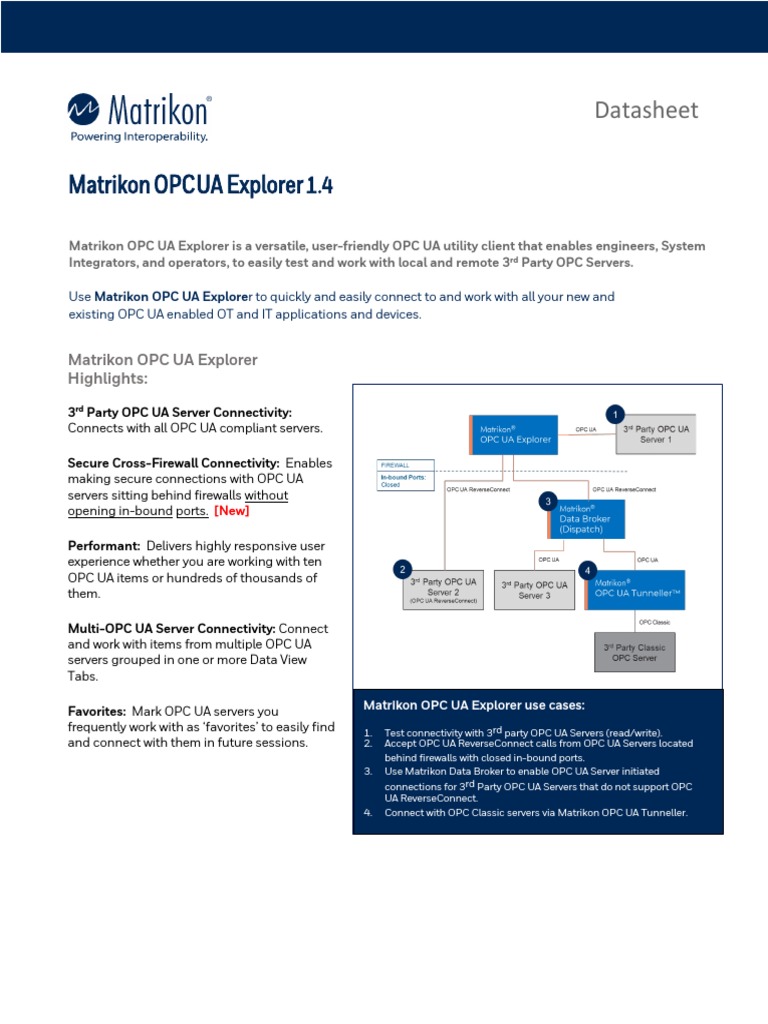 Matrikon OPC UA Explorer: Datasheet | PDF | Server (Computing) | Microsoft Windows