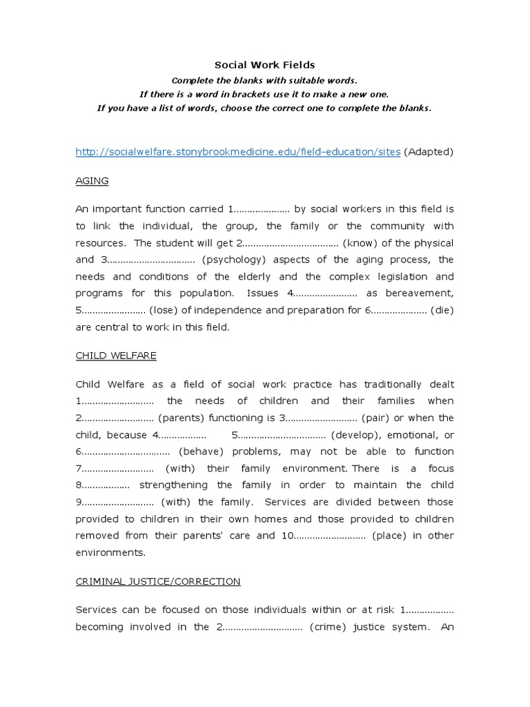 Social Work Fields | PDF | Social Work | Mental Health