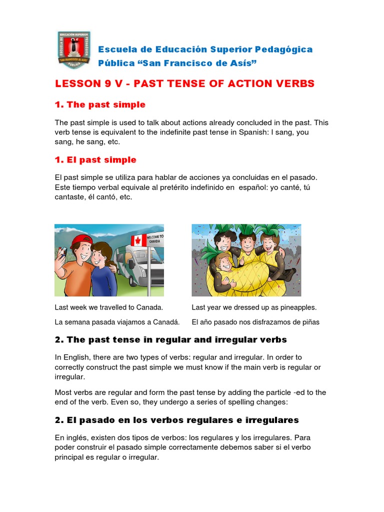 Lesson 9 V - Past Tense of Action Verbs | PDF | Gramática | Mecánica ...