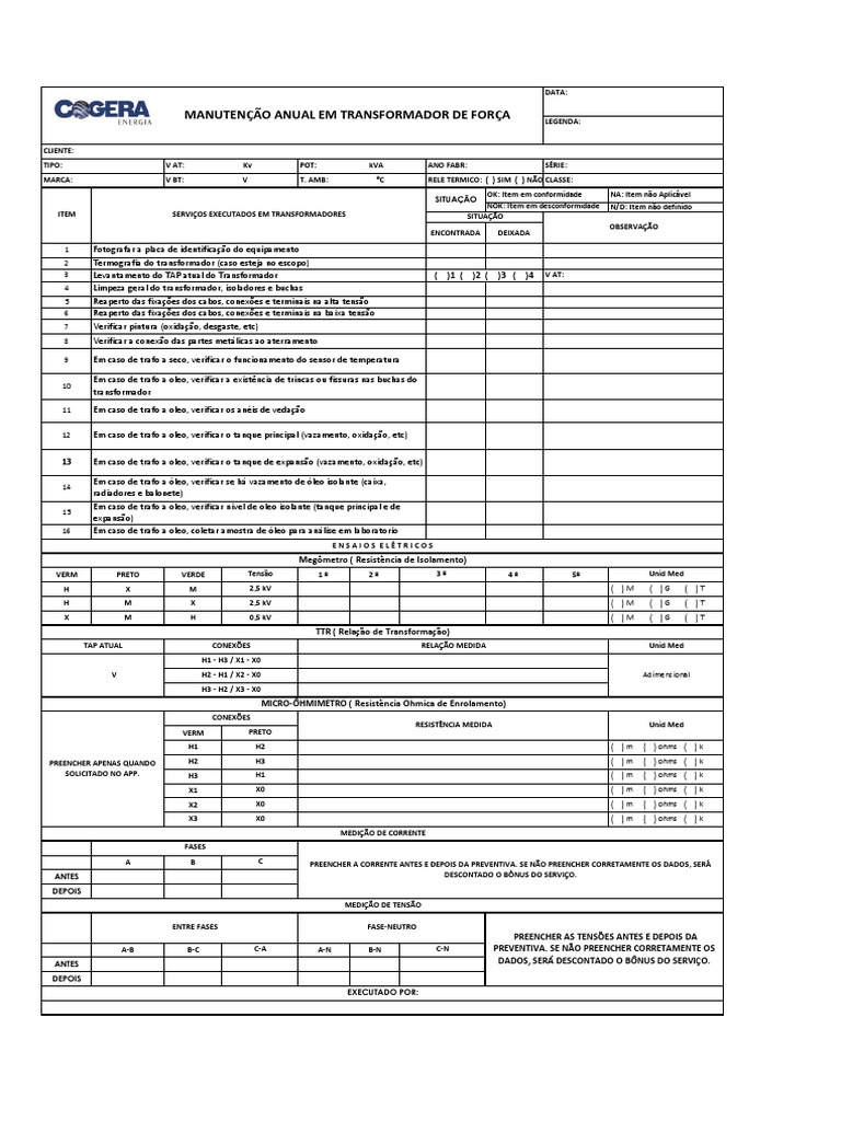 Check List Anual de Transformador | PDF | Ciência de Materiais ...