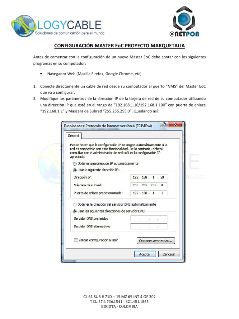 Configuración Master EoC en Bogotá | PDF
