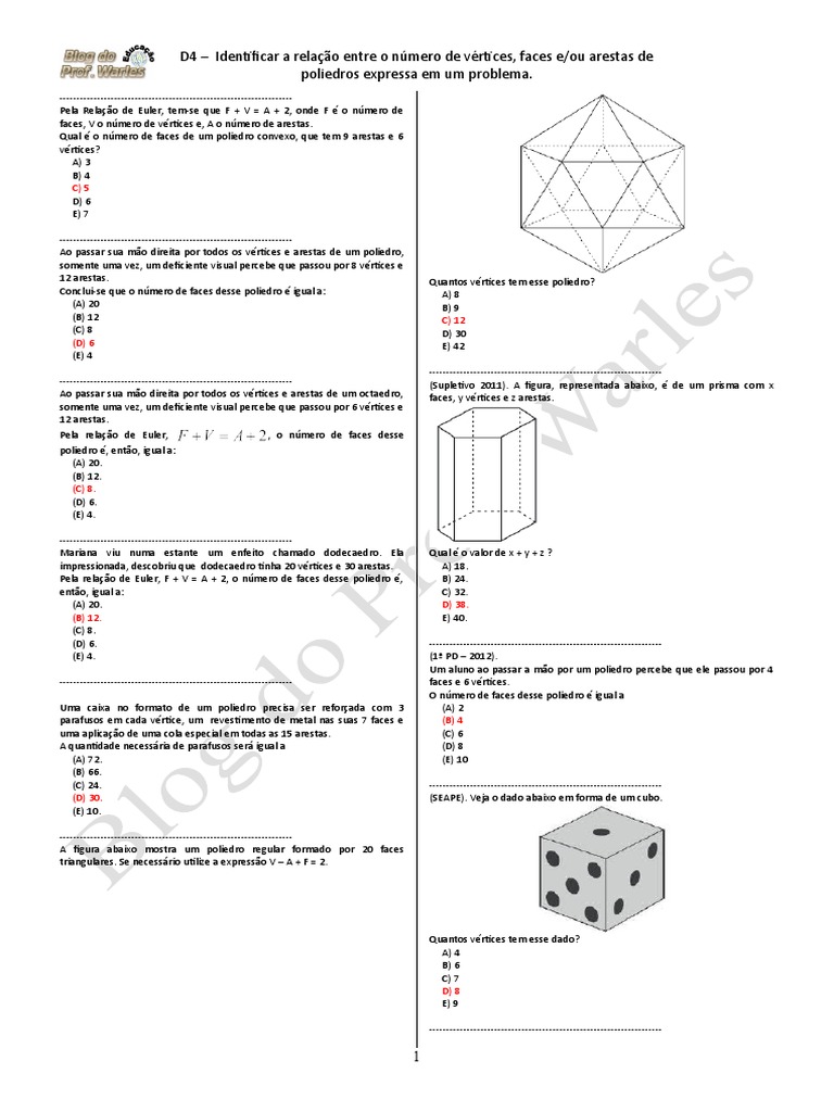 D4 (3 Série - EM - Mat.) - Blog Do Prof. Warles | PDF | Vértice ...