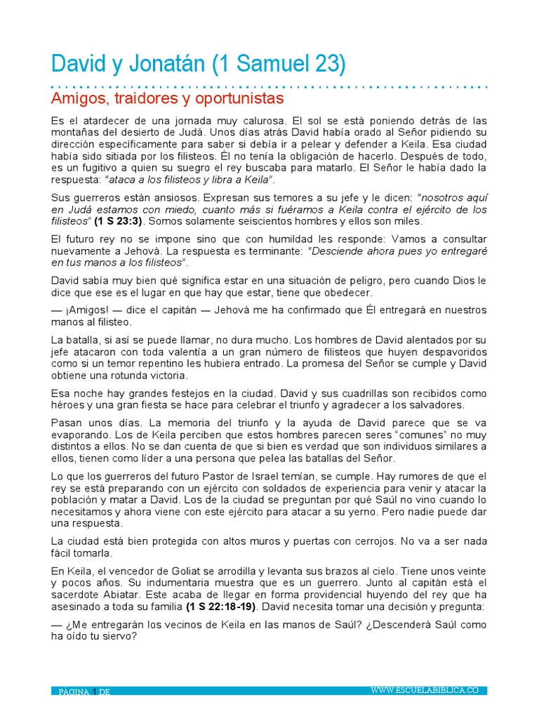 La amistad entre David y Jonatán enfrenta la traición y la persecución de Saúl | PDF | David | Saulo