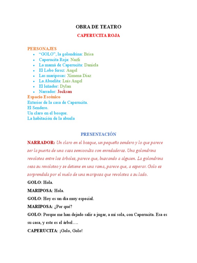 Caperucita Roja Obra de Teatro | PDF | Caperucita Roja