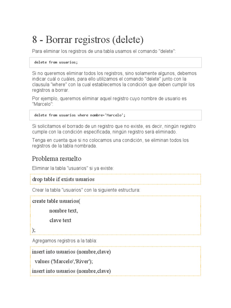 8 - Borrar Registros (Delete) | PDF | Informática