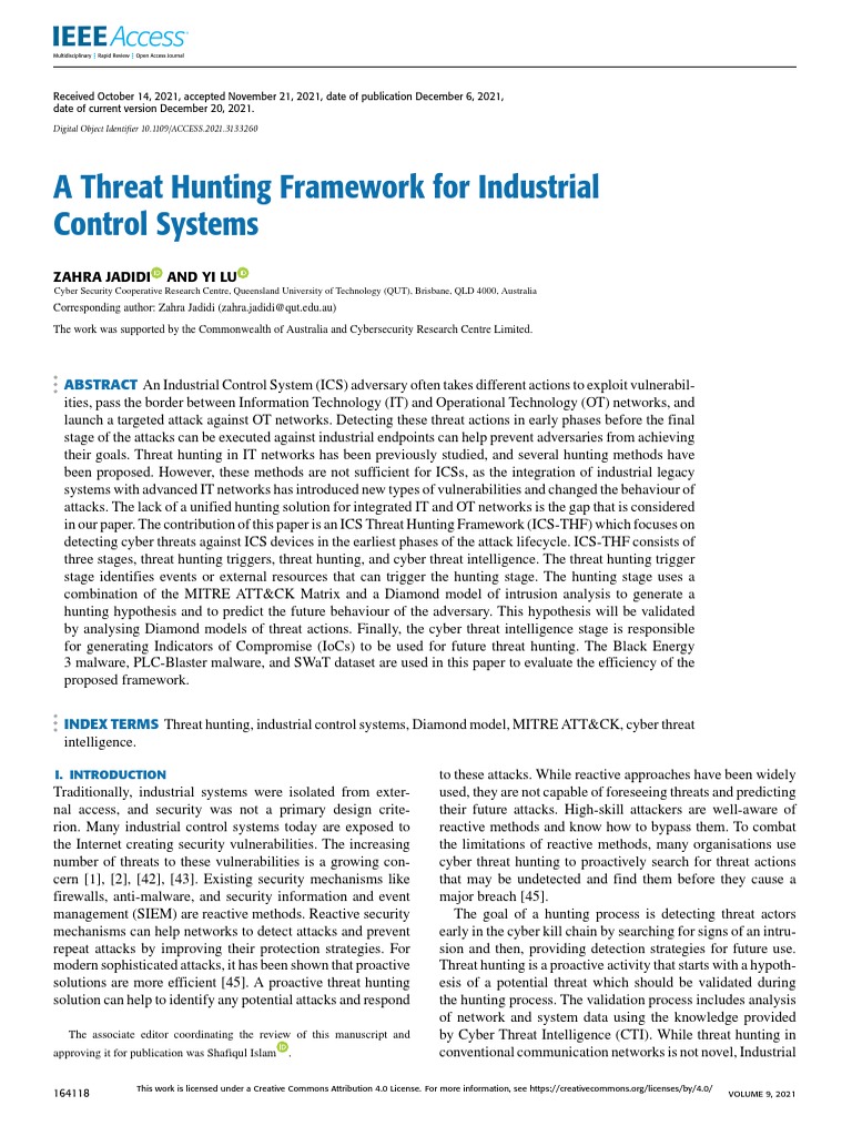 A Threat Hunting Framework For Industrial Control Systems Pdf Computer Security Security