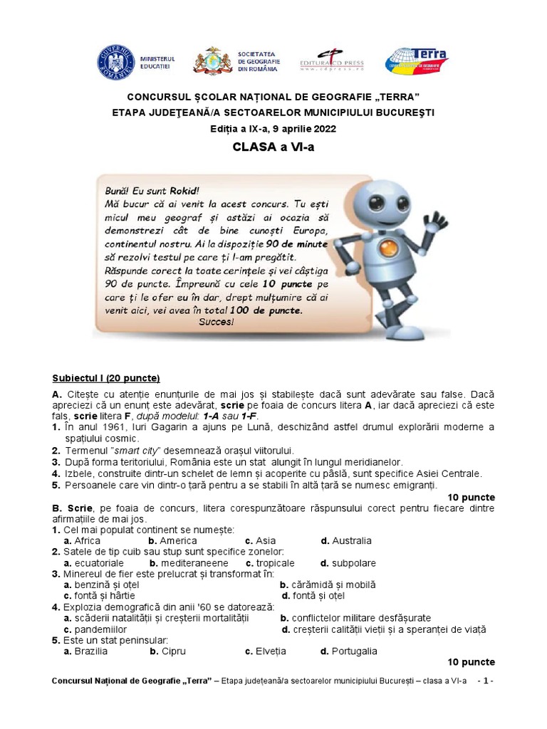 VI Subiect Terra 2022 | PDF