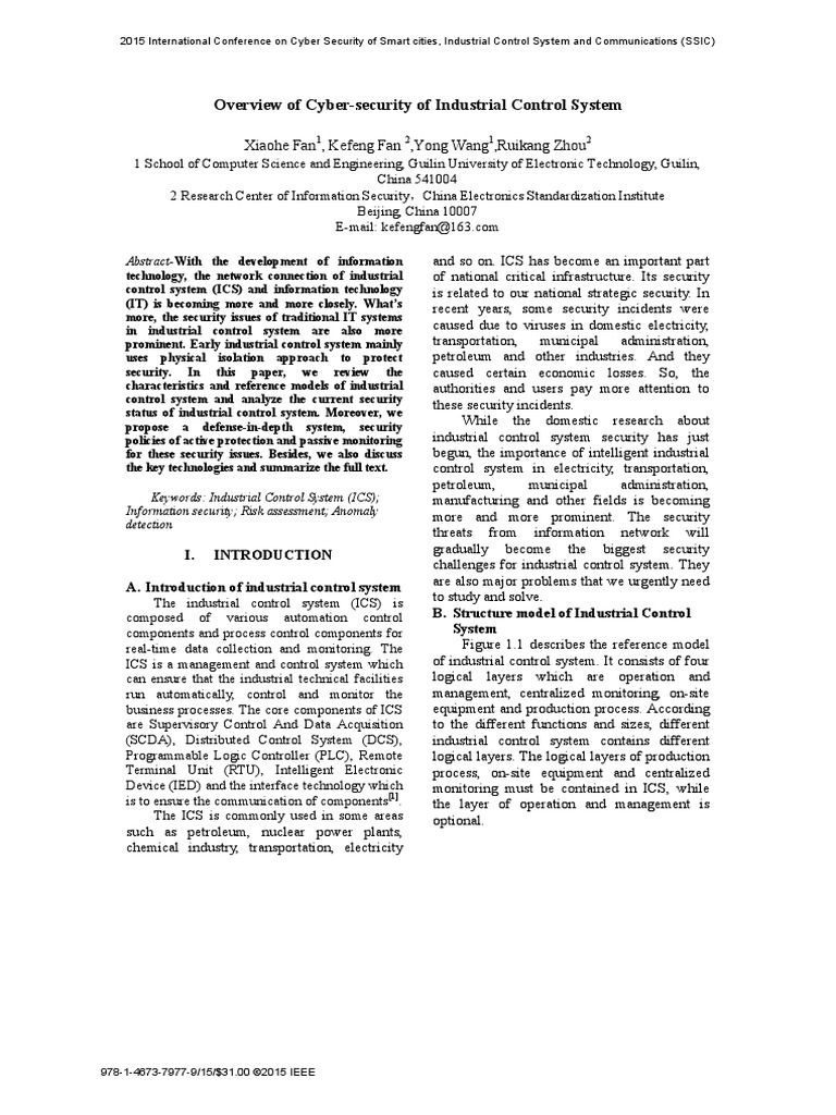 Overview of Cyber-Security of Industrial Control System | PDF ...