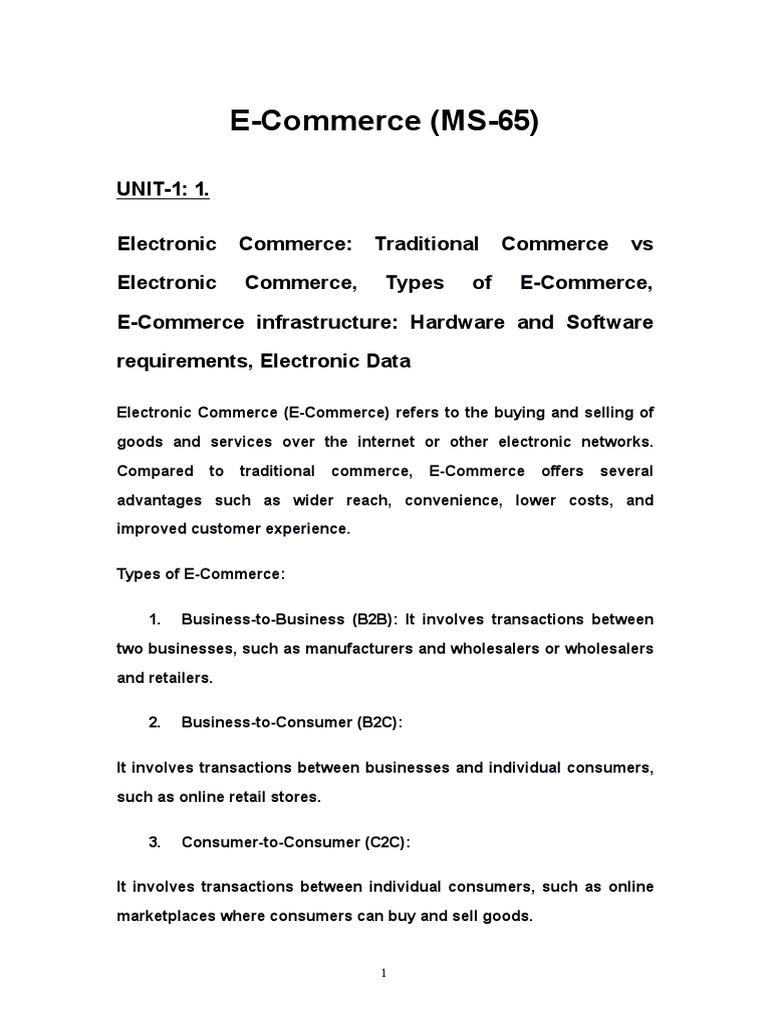 E Commerce UNIT-1 | PDF | Electronic Data Interchange | E Commerce