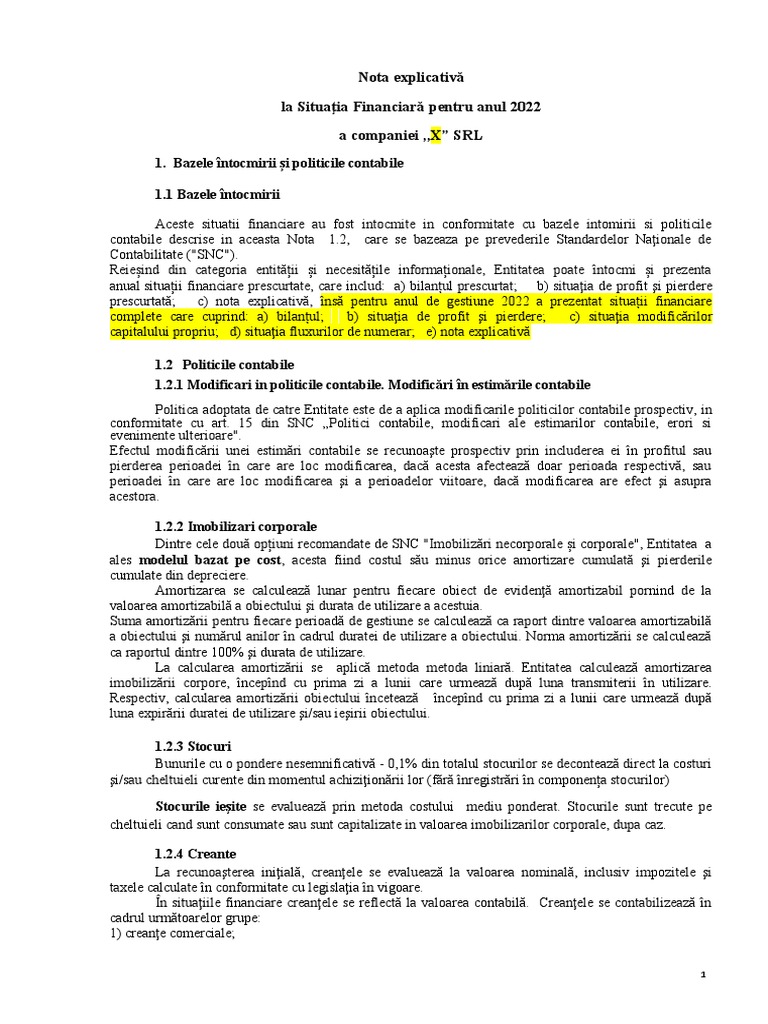Nota Explicativa La SF - X SRL 2022 | PDF