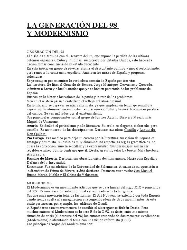 Modernismo Y 98 Pdf Simbolismo Artes Art Nouveau