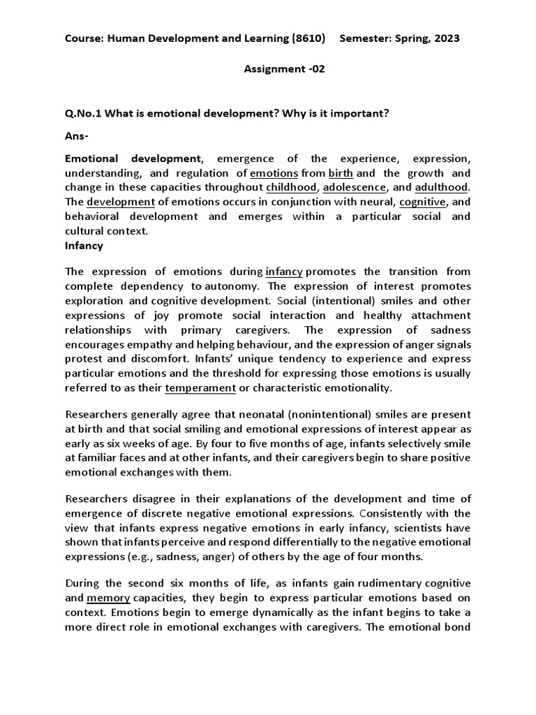Course: Human Development and Learning (8610) Semester: Spring, 2023 Assignment - 02 | PDF ...