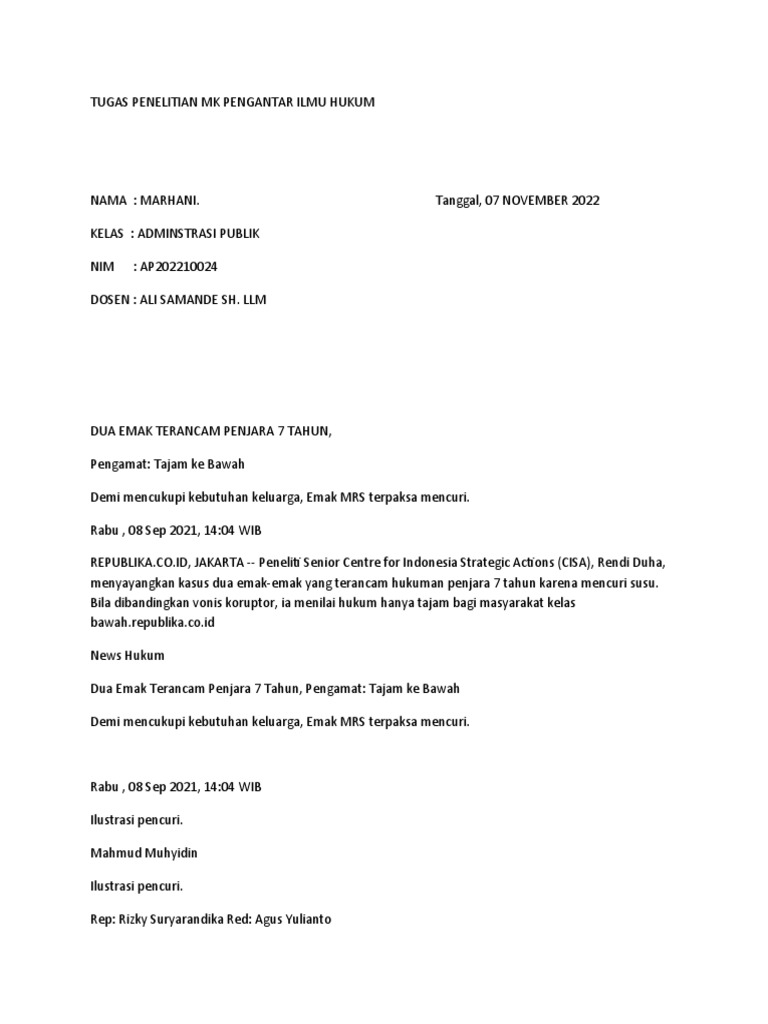 TUGAS PENELITIAN Pengantar Ilmu HUKUM | PDF