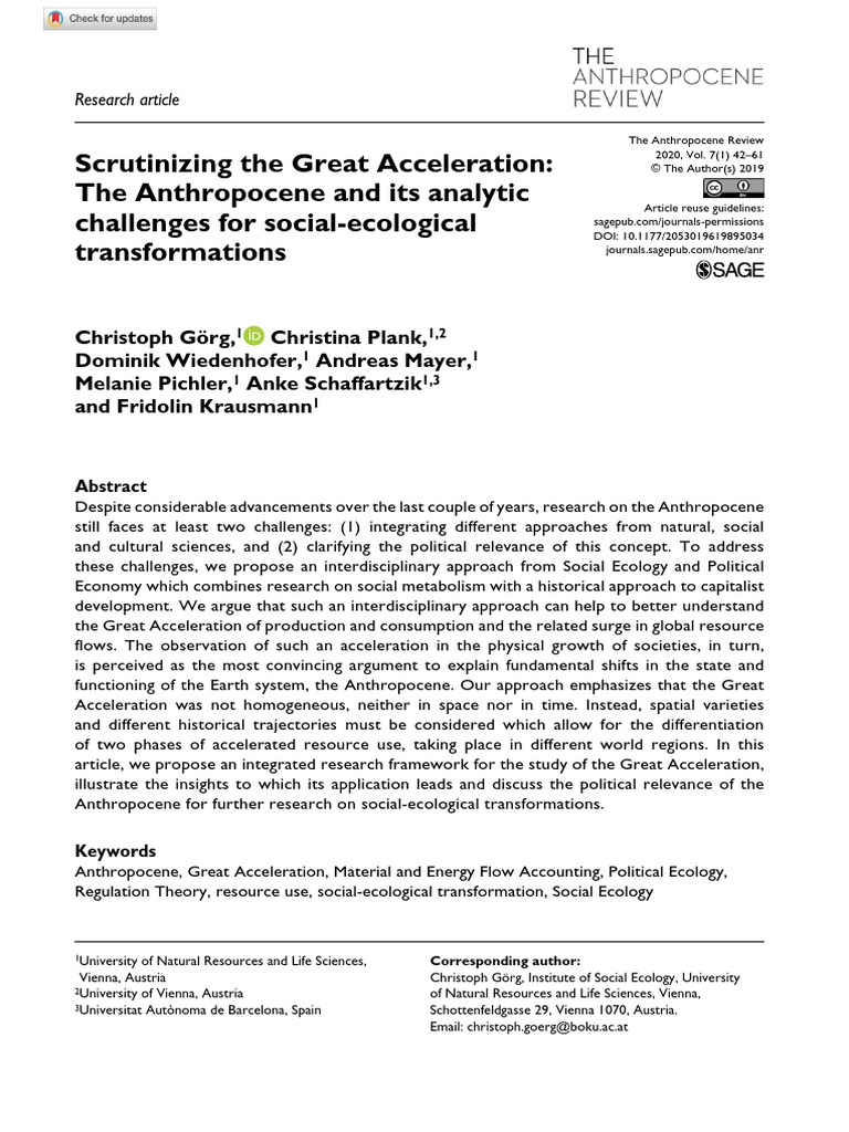 Scrutinizing The Great Acceleration: The Anthropocene and Its Analytic ...
