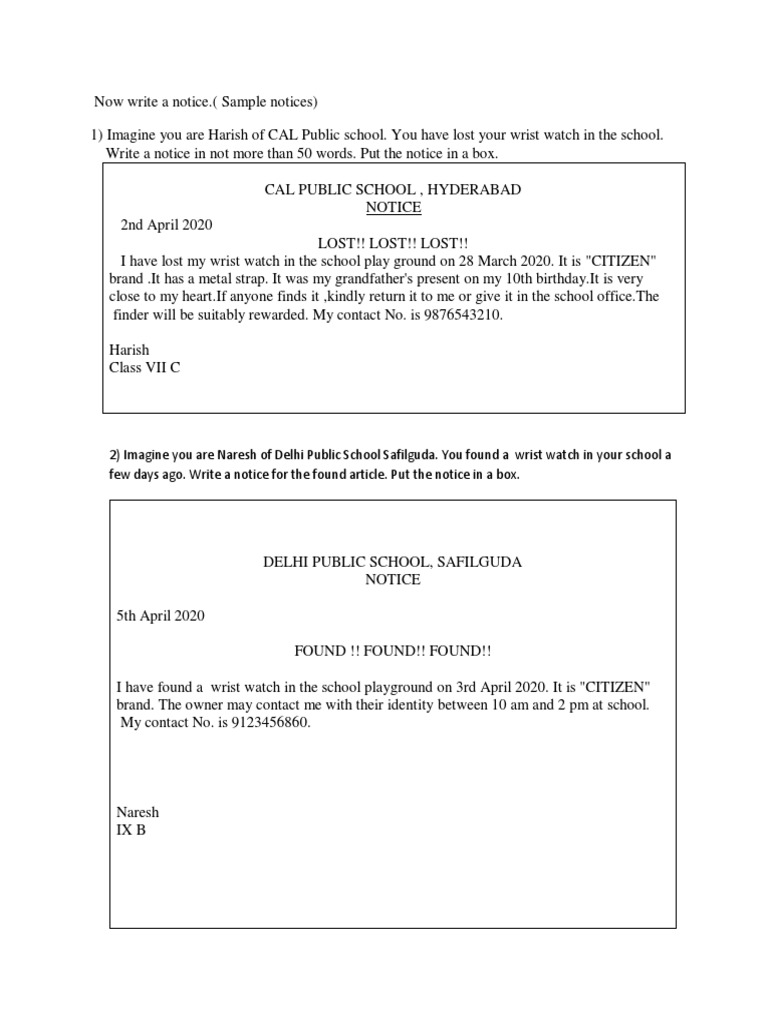 Class VII-ENG - Notice Lost | PDF